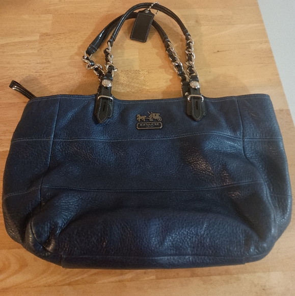 Coach | Bags | Coach Navy Blue Pebbled Shoulder Bag | Poshmark